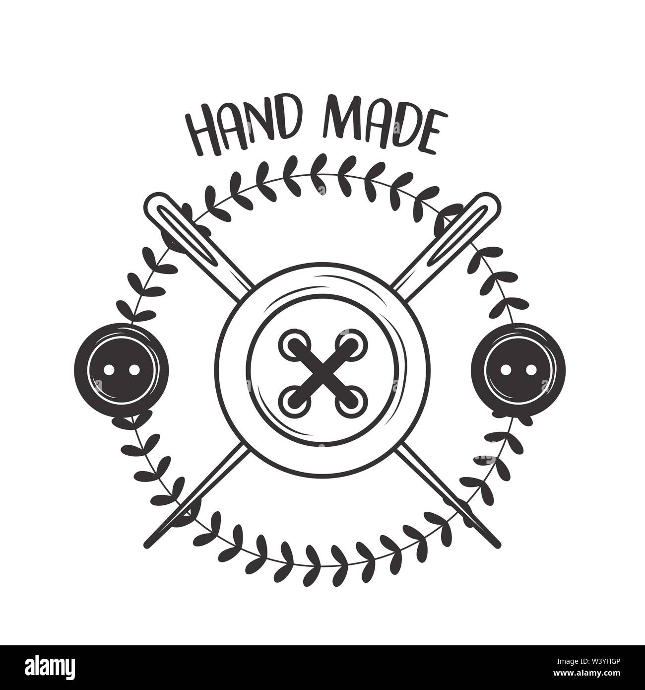hand made sewing frame with button and needles vector illustration ...
