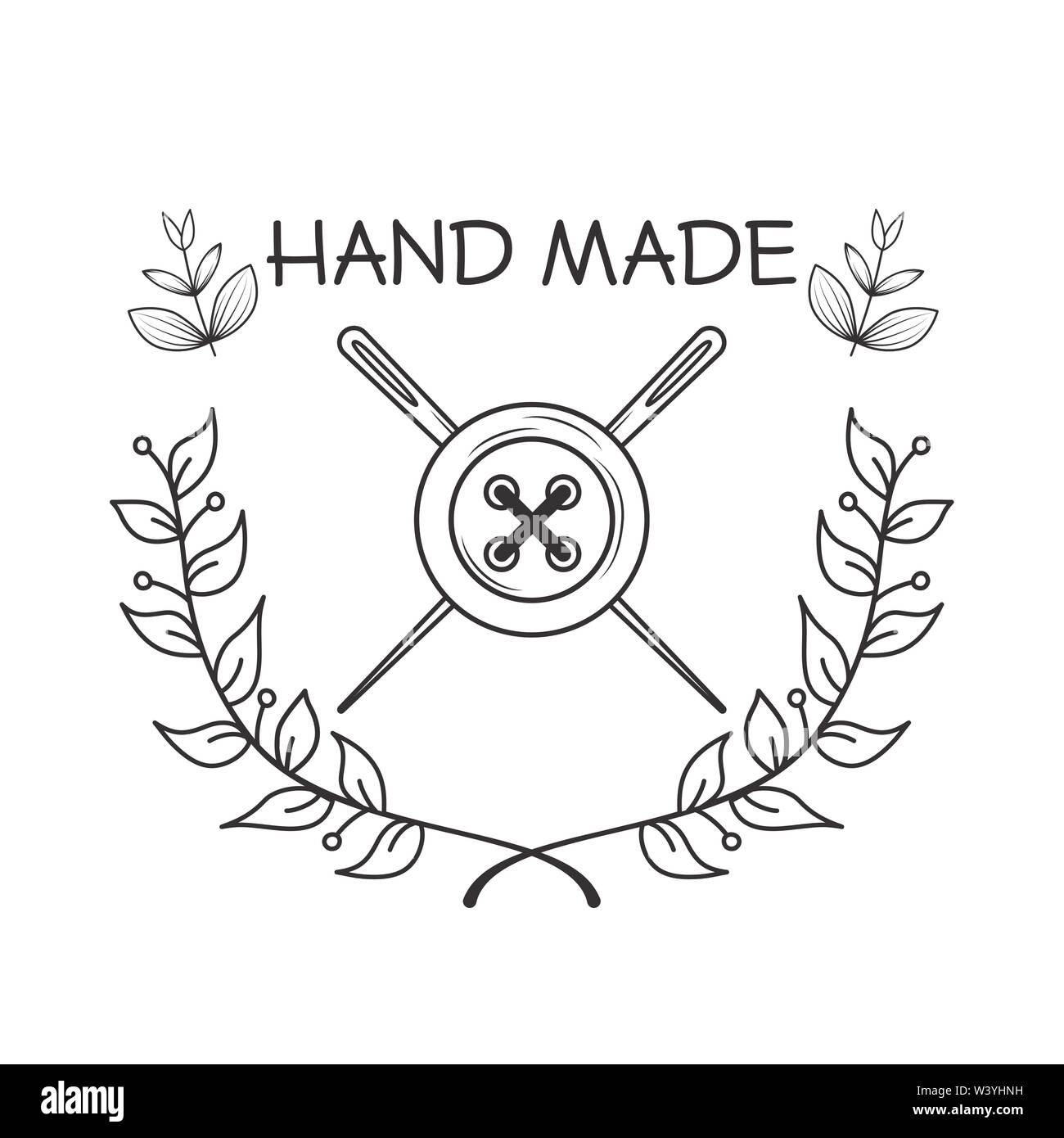 hand made sewing frame with button and needles vector illustration ...