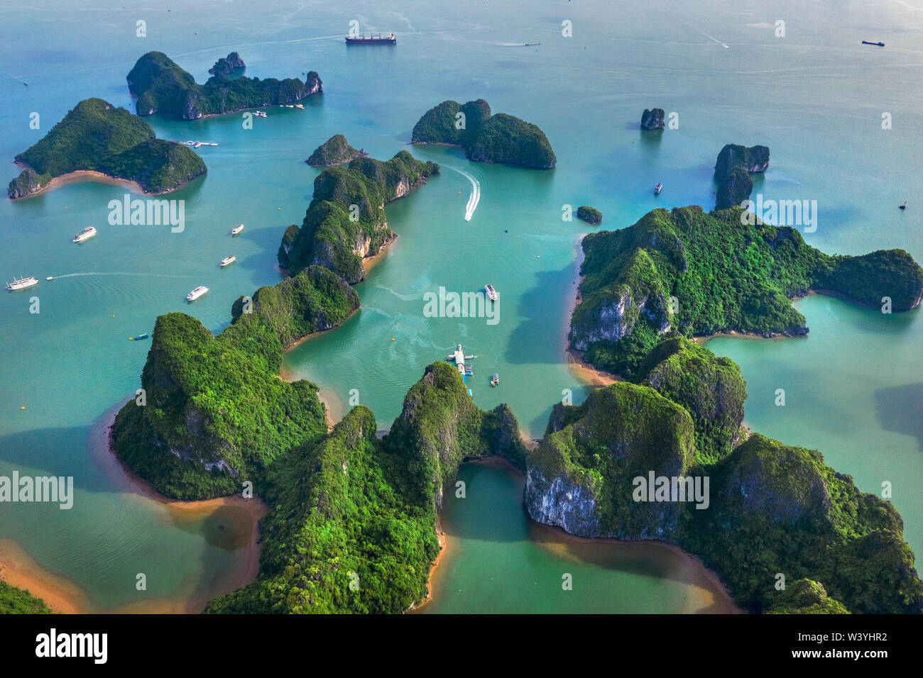 Aerial view of Ti Top rock island area from Luon cave, Halong, Vietnam ...