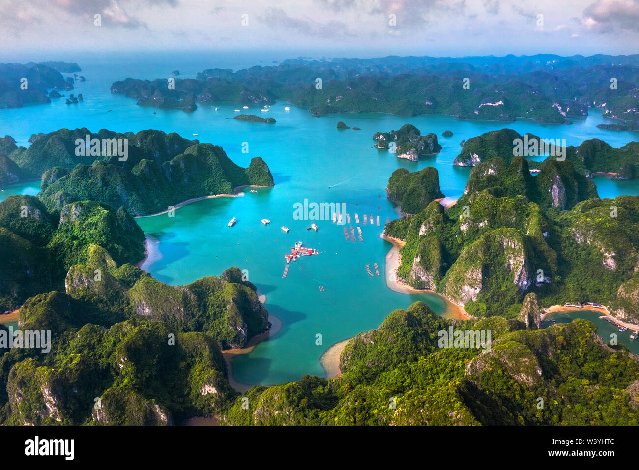 Aerial view of Ti Top rock island area from Luon cave, Halong, Vietnam ...