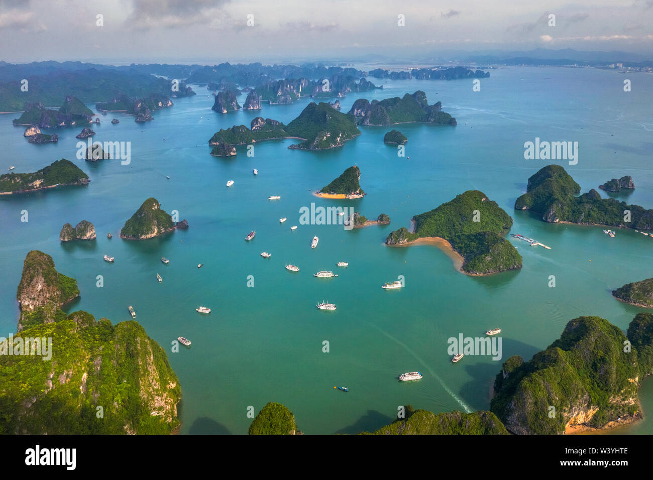 Aerial view of Ti Top rock island area from Luon cave, Halong, Vietnam ...