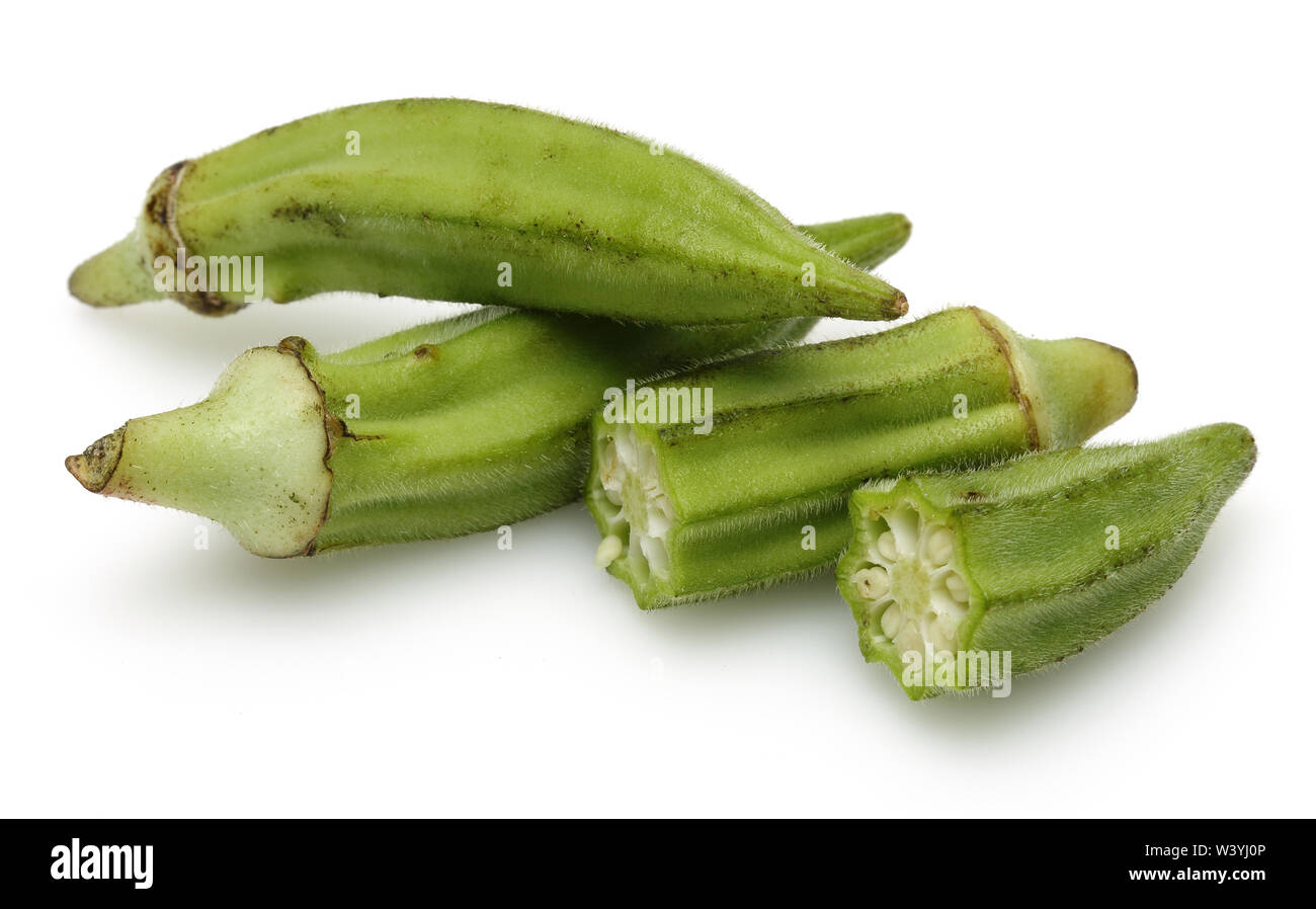 Fresh green okra isolated on white background Stock Photo - Alamy