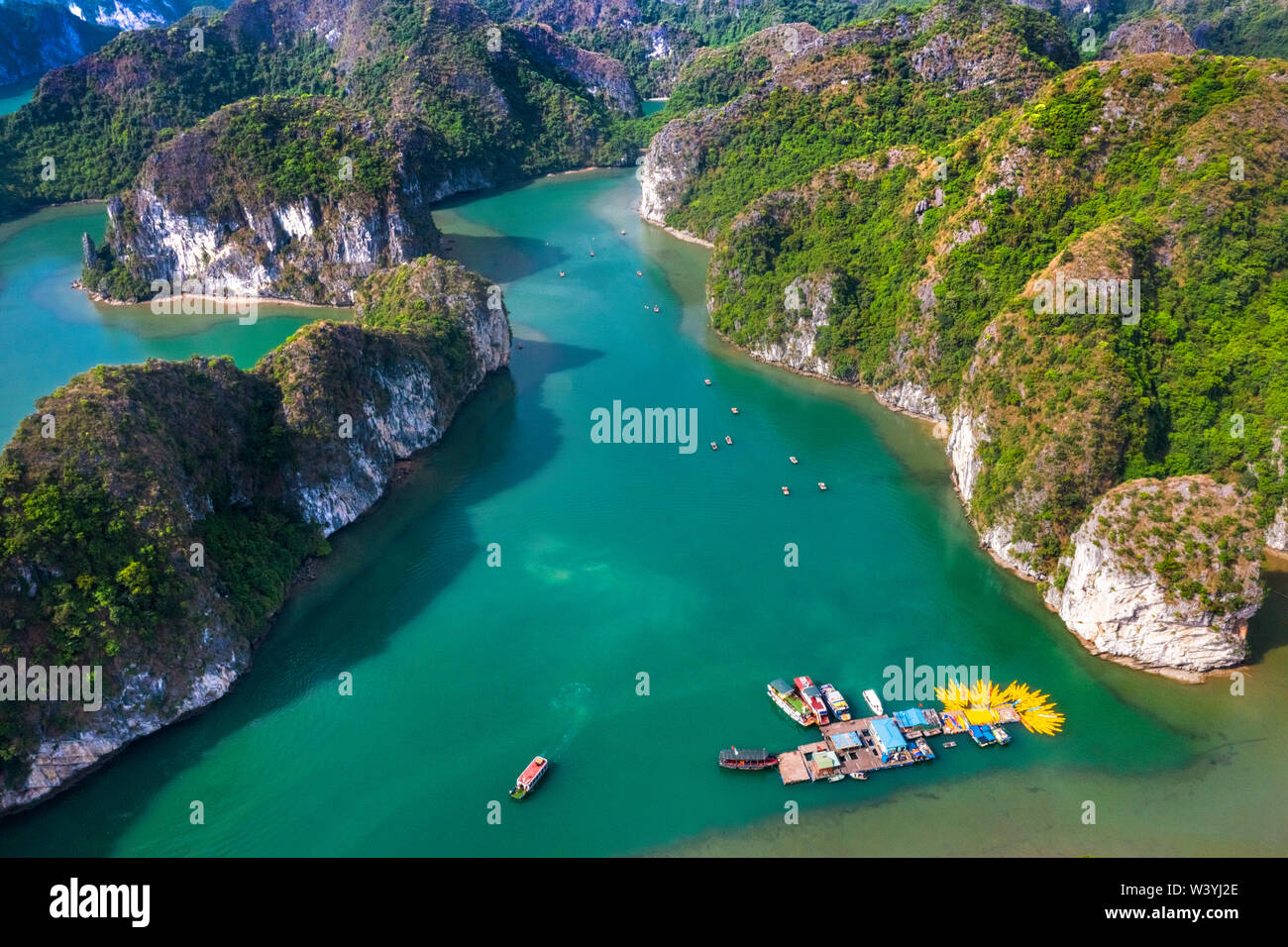 Aerial view of Sang cave and Kayaking area, Halong Bay, Vietnam ...