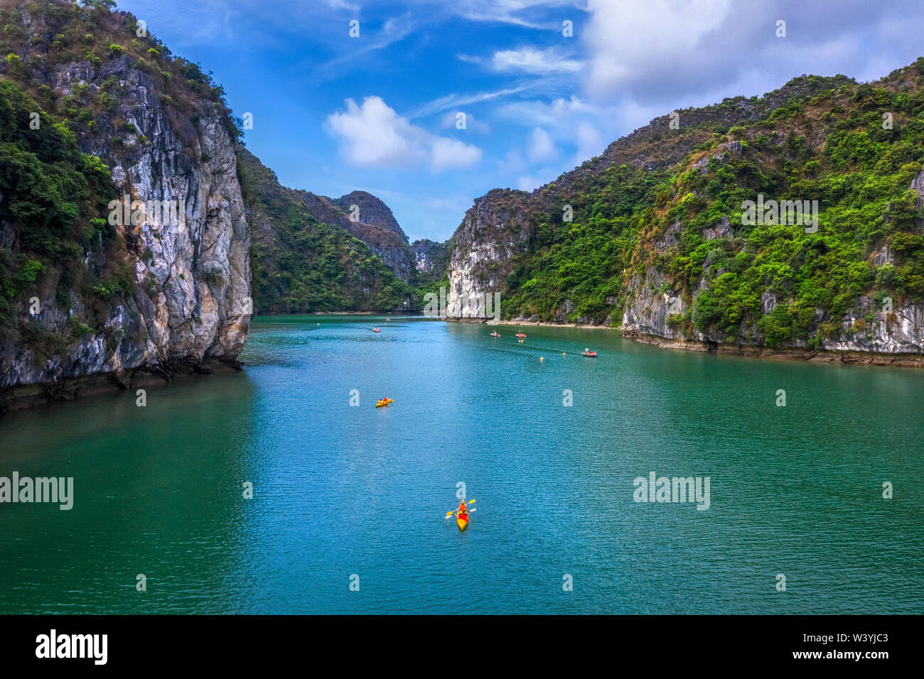 Aerial view of Sang cave and Kayaking area, Halong Bay, Vietnam ...