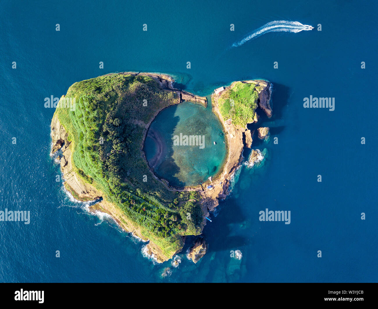 Azores aerial panoramic view. Top view of Islet of Vila Franca do Campo ...