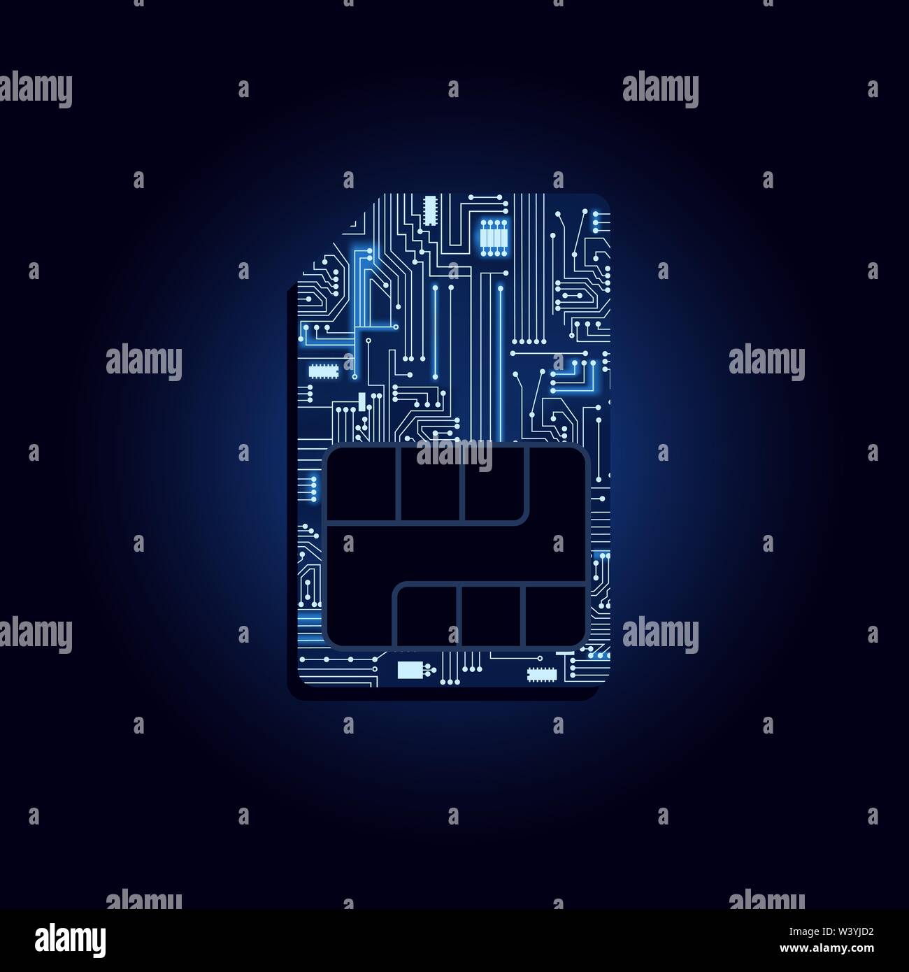 Card memory filled with electronic circuit. Blue and light background ...