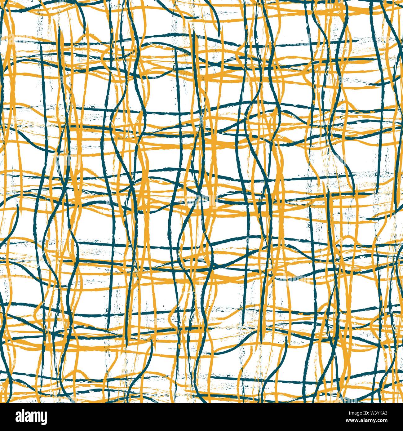 Orange and blue hand drawn strands of fibre lines in tangled grid ...