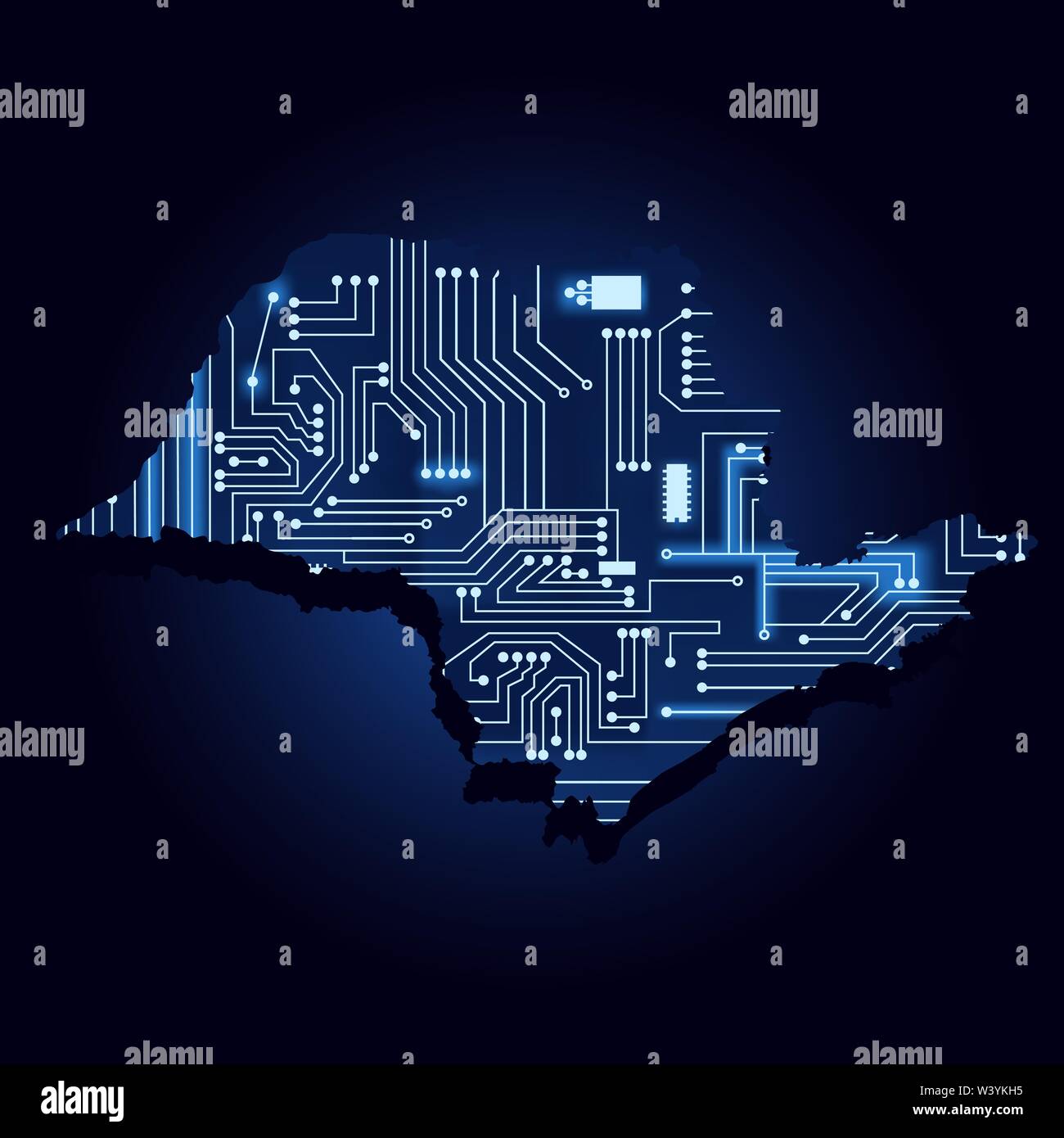 Contour map of Sao Paulo with a technological electronics circuit ...
