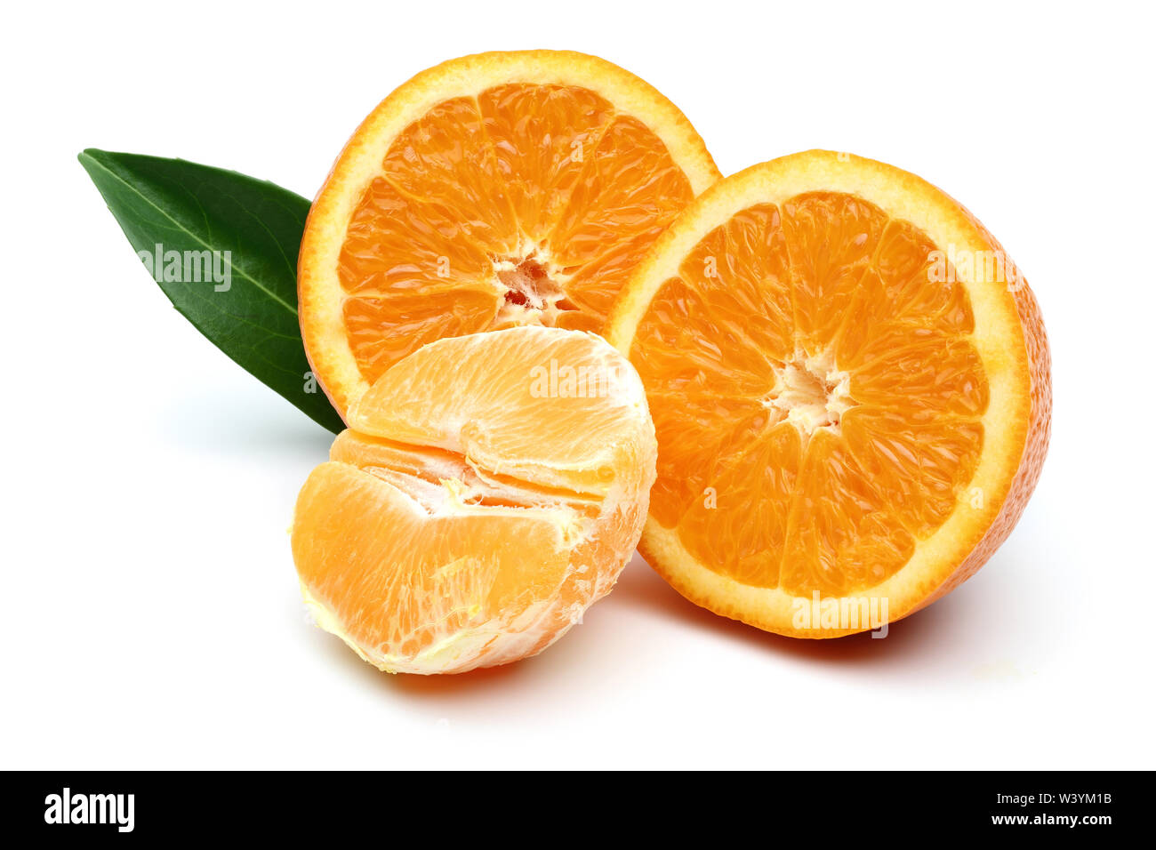Fresh orange fruits with leaf isolated on white background Stock Photo ...