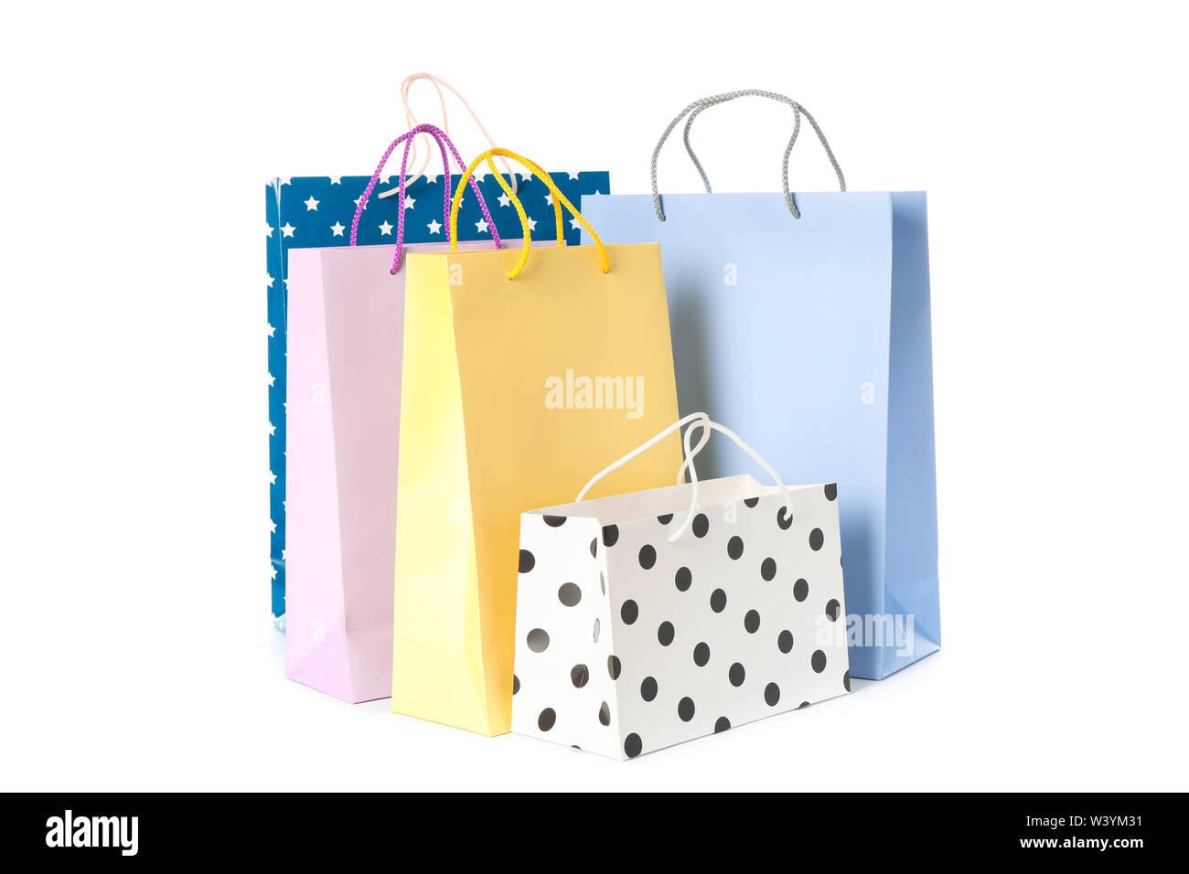 Multicolor paper bags isolated on white background Stock Photo - Alamy