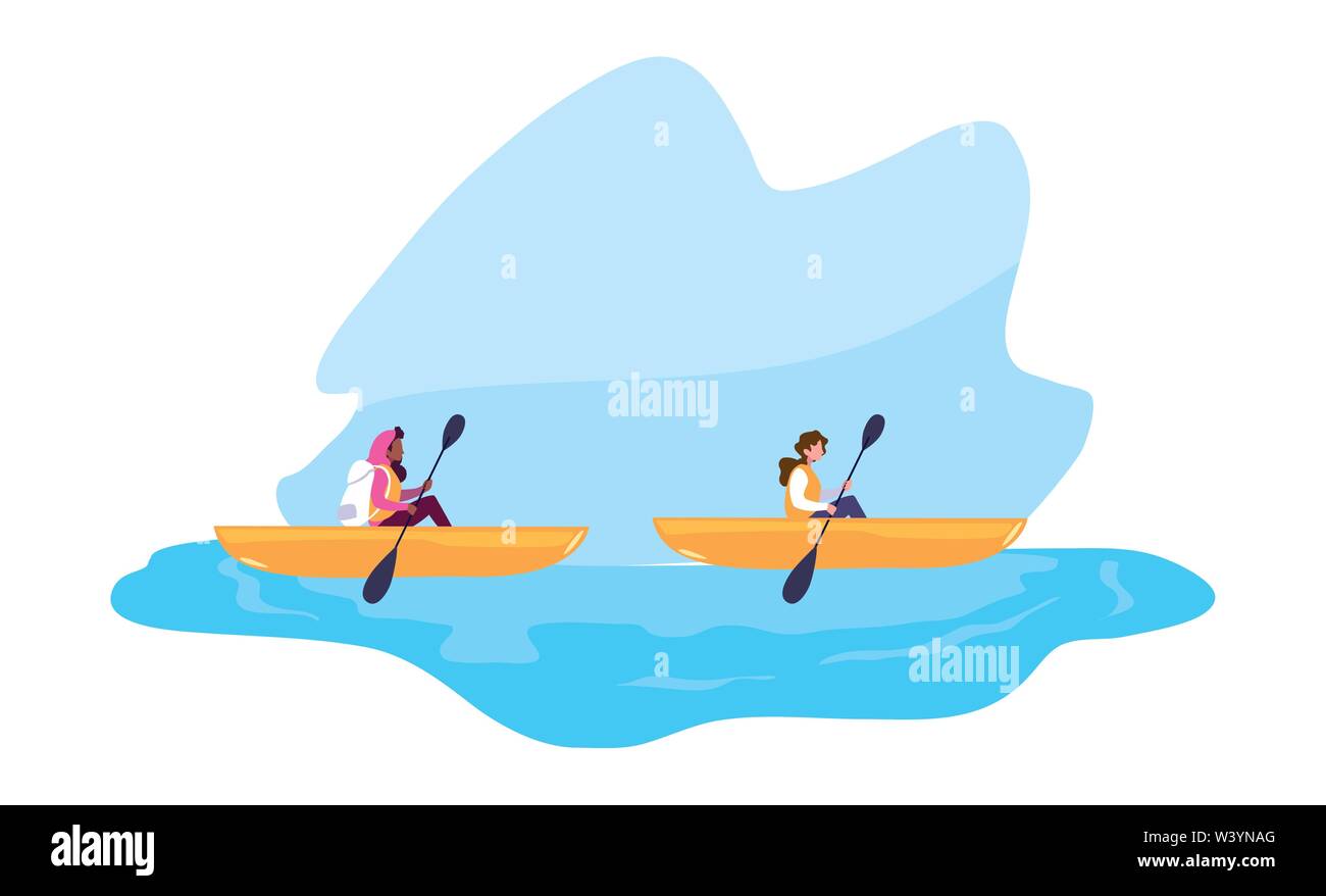 two women in the boat rowing travel vector illustration Stock Vector ...