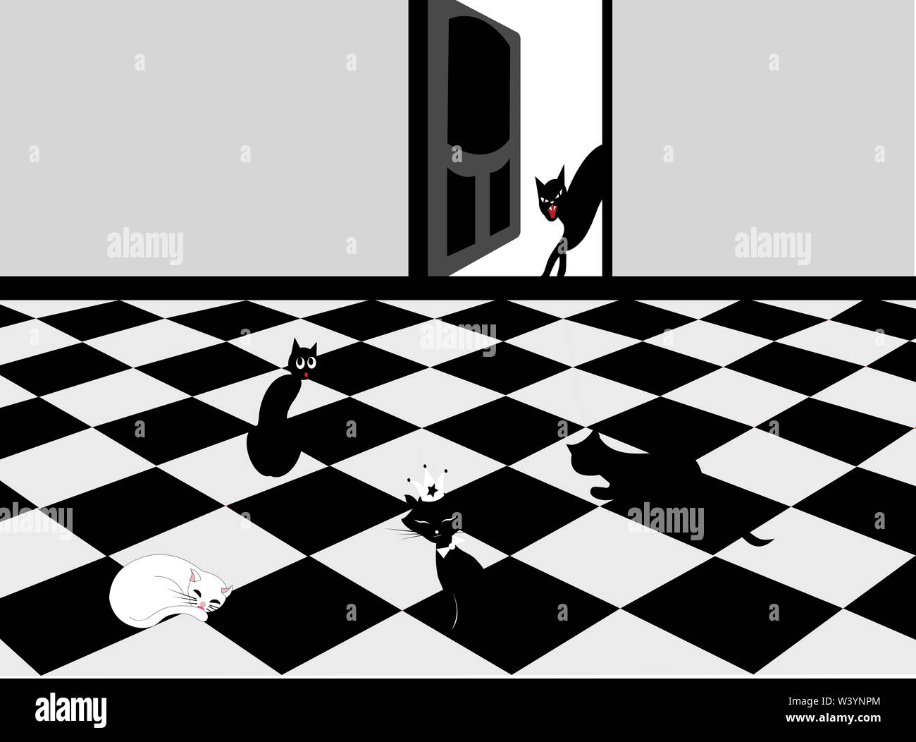 illustration of cats left alone at home, playing Stock Photo - Alamy