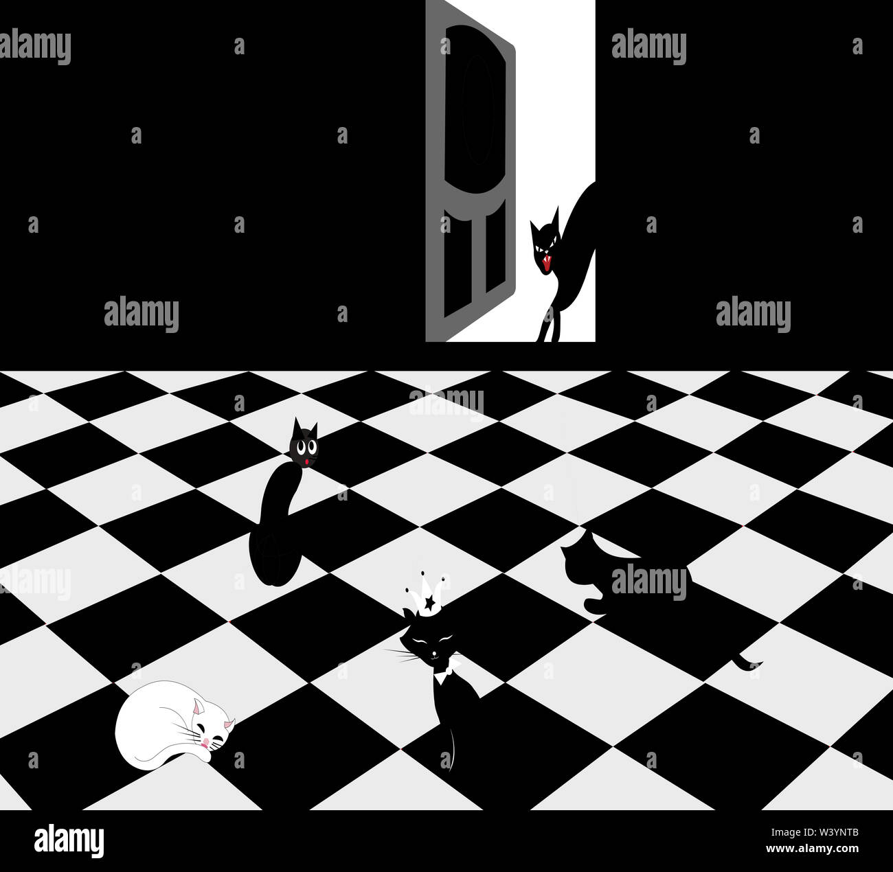 illustration of cats left alone at home, playing Stock Photo - Alamy