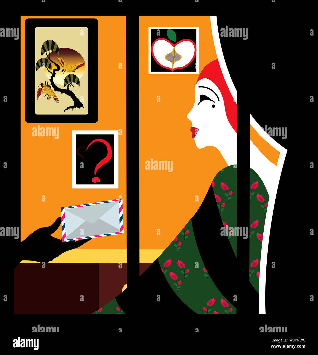 illustration of a woman receiving a letter Stock Photo - Alamy