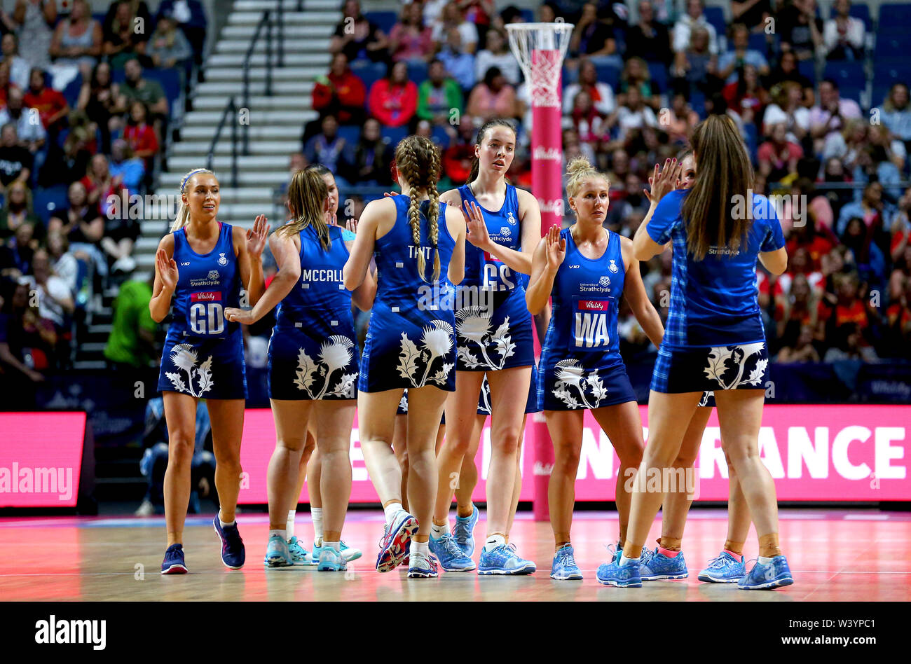Scotland players celebrate at the end of the Netball World Cup match at ...