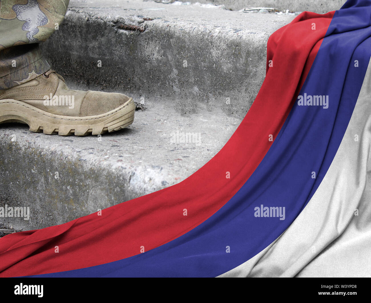 Military concept on the background of the flag of Republika Srpska ...