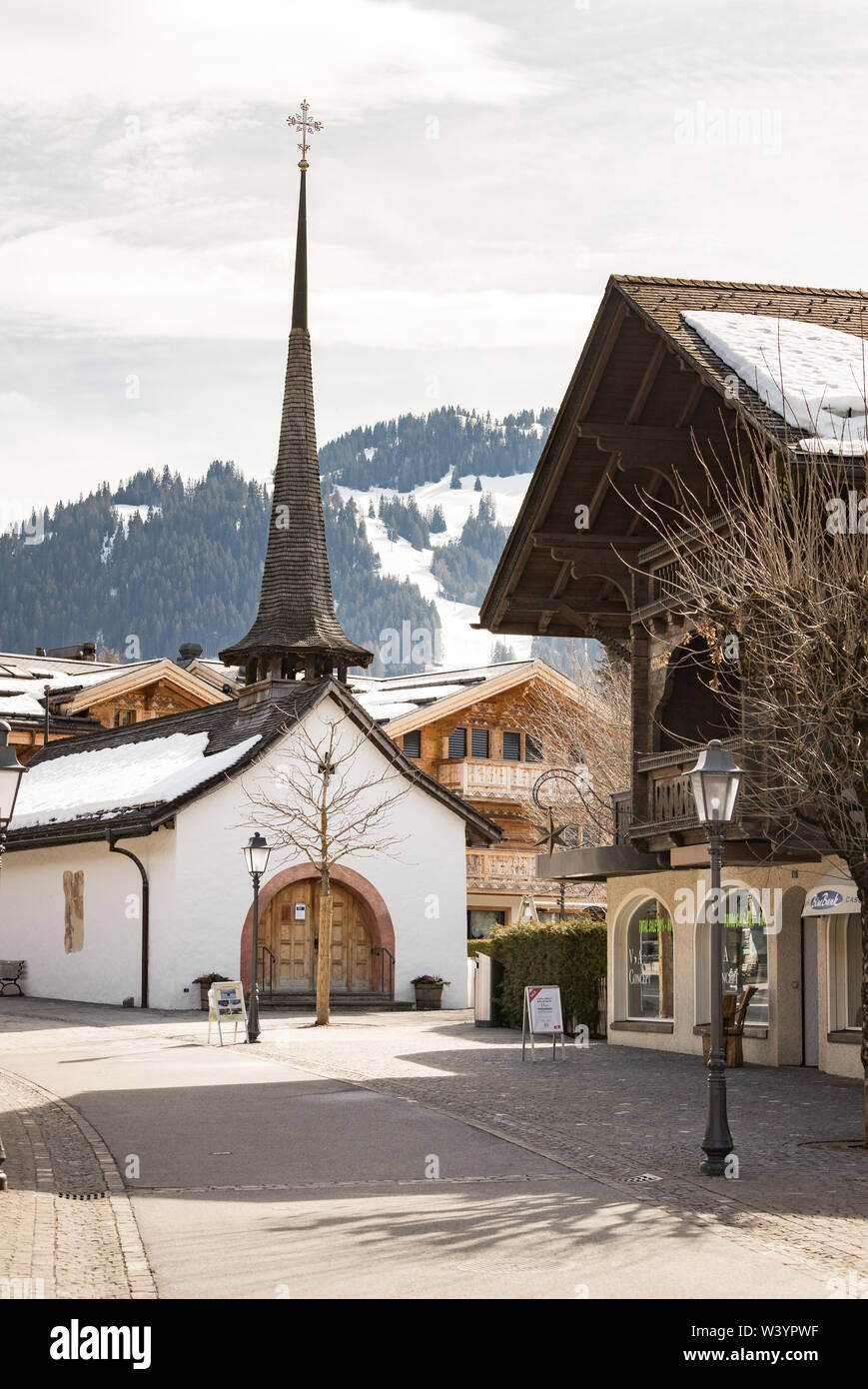 Walking through the Streets of Gstaad, Saanen in Switzerland Stock ...