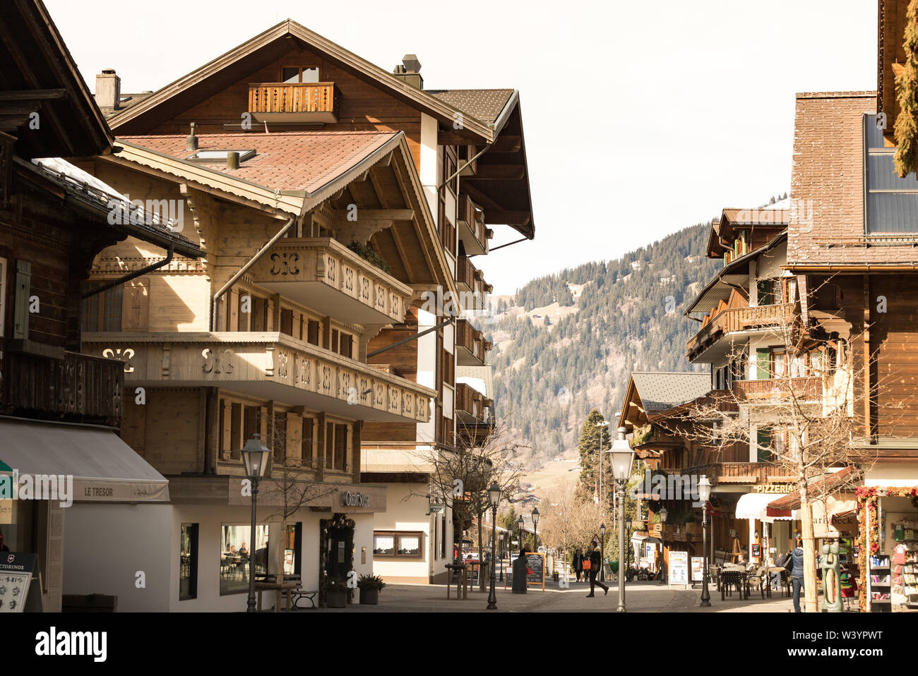 Walking through the Streets of Gstaad, Saanen in Switzerland Stock ...