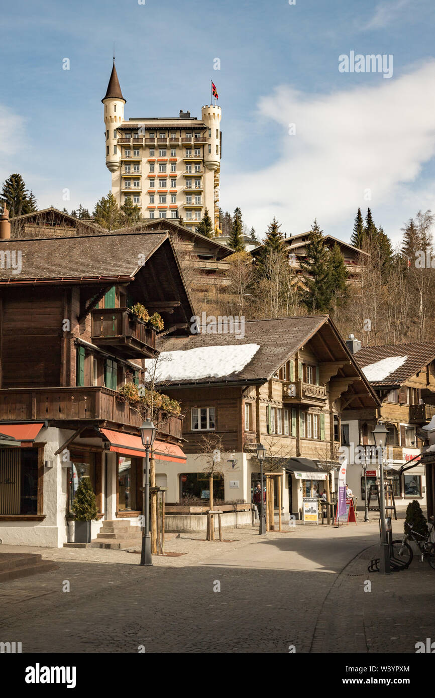 Walking through the Streets of Gstaad, Saanen in Switzerland Stock ...