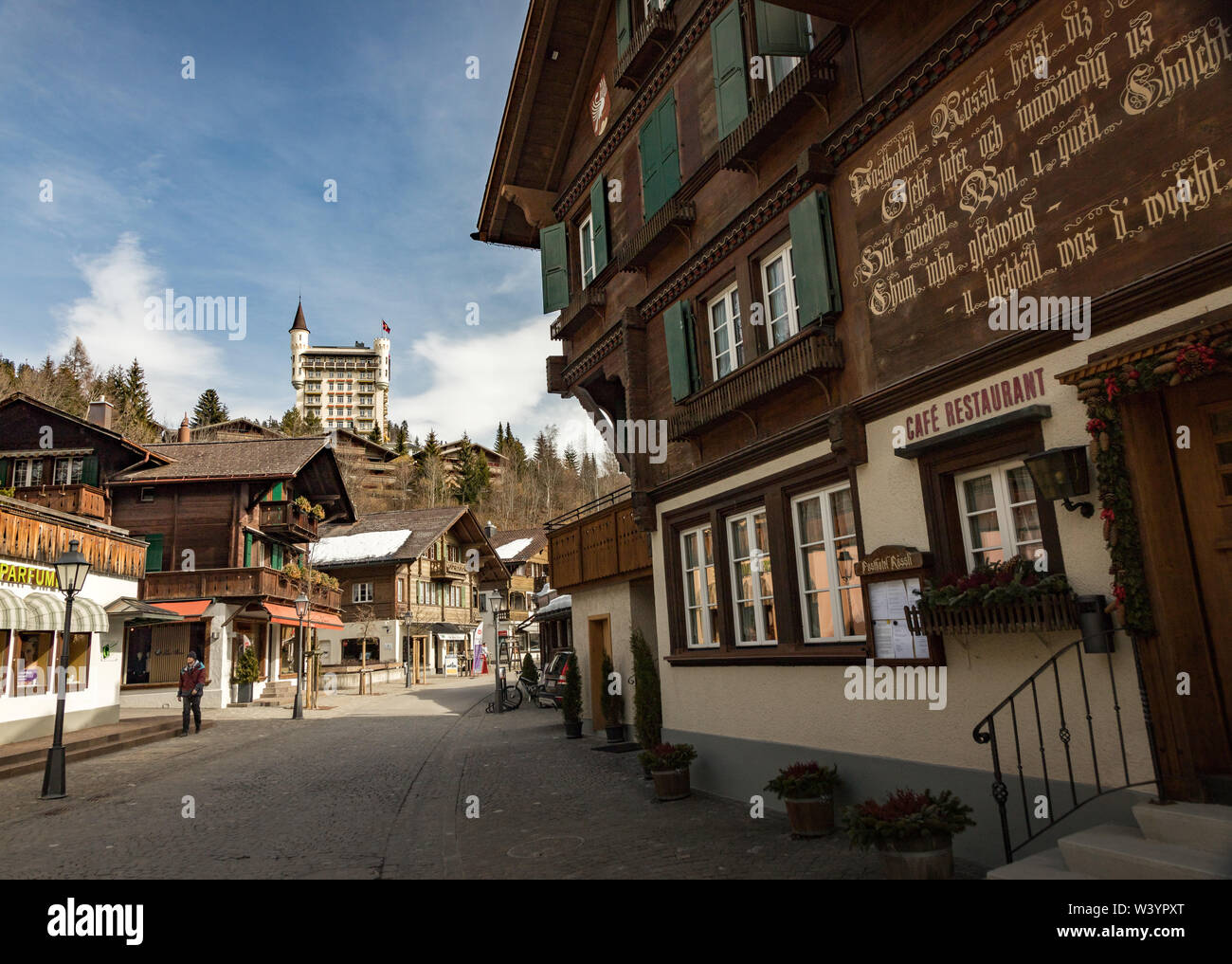 Walking through the Streets of Gstaad, Saanen in Switzerland Stock ...