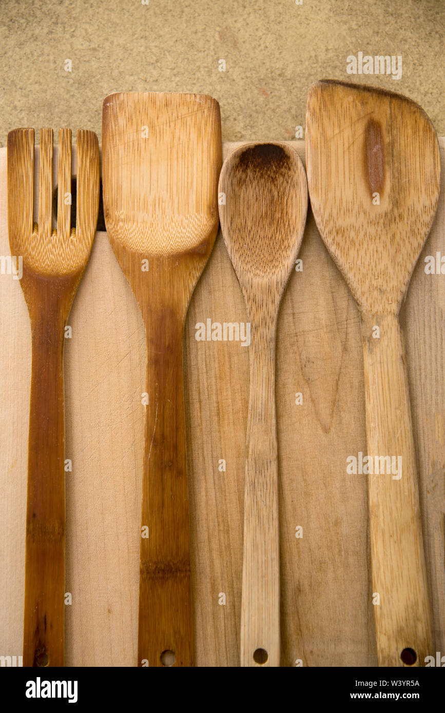 kitchen tooling in bamboo wood Stock Photo - Alamy