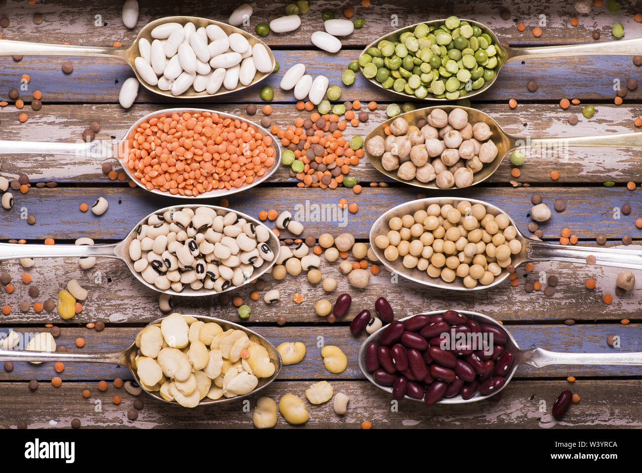 composition of dry legumes of different types, color and flavor on ...
