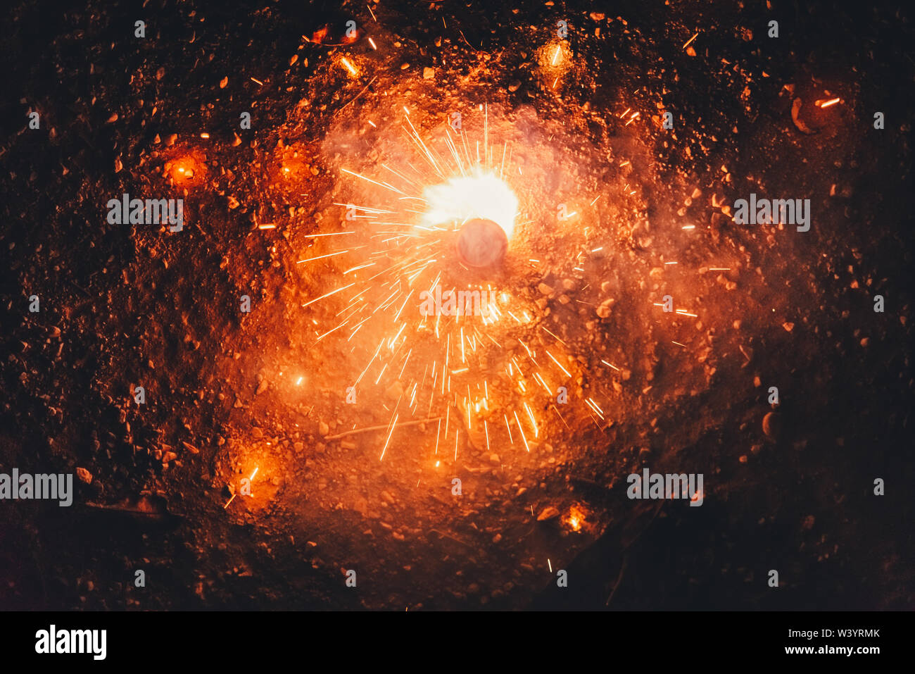 Firecrackers spinning illuminating the night with their sparks Stock ...