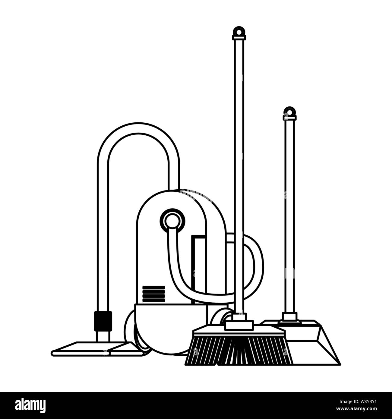 Set of cleaning equipment and products in black and white Stock Vector ...