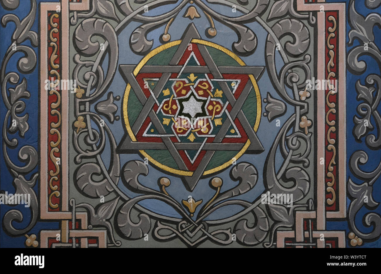 A decorated wall with the star of David inside the Sunni Mosque or the ...