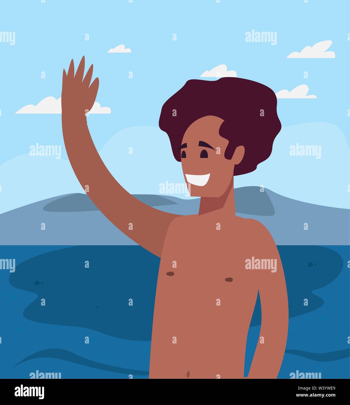 summer time holiday man waving hand in the beach vector illustration ...
