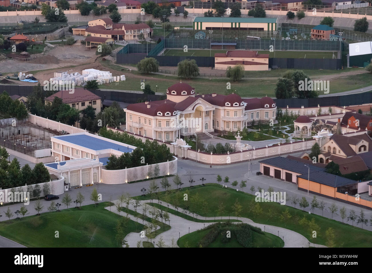 Aerial view the new presidential palace complex in the center of Grozny ...