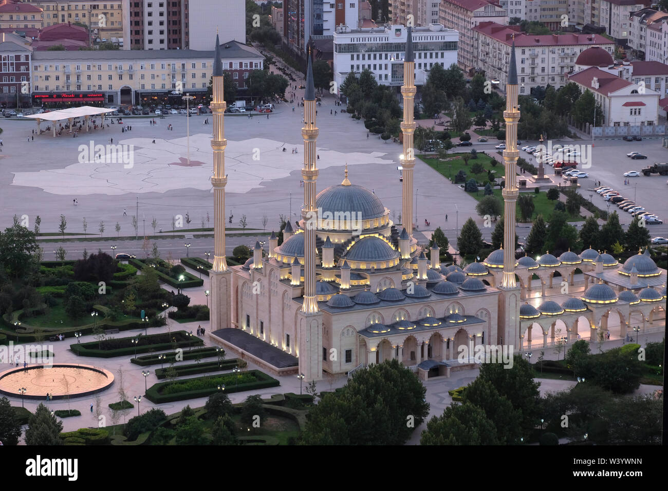 View of Akhmad Kadyrov Mosque built with typical Ottoman style with a ...