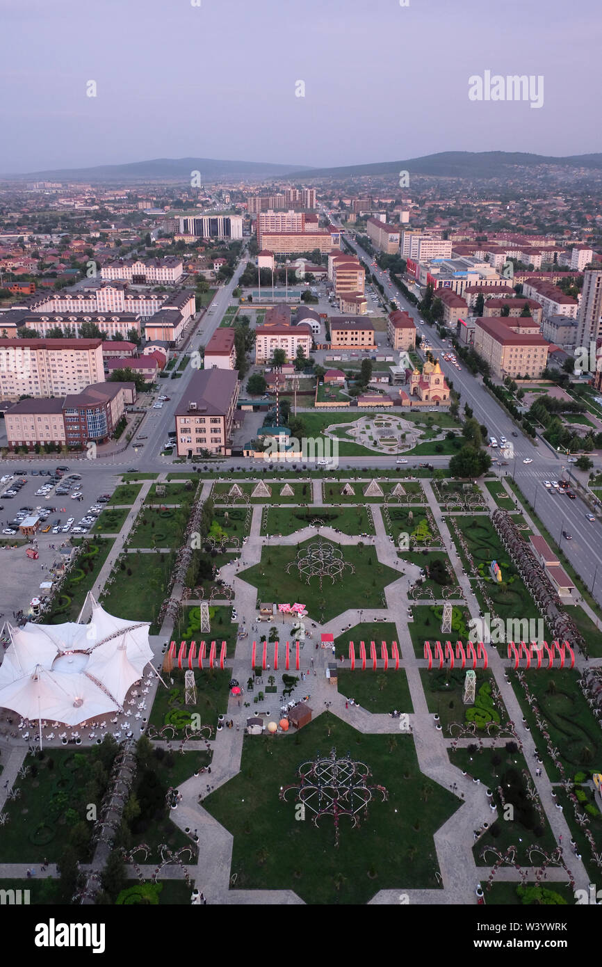 Aerial view of Tsvetochny Park in Grozny the capital city of Chechnya ...
