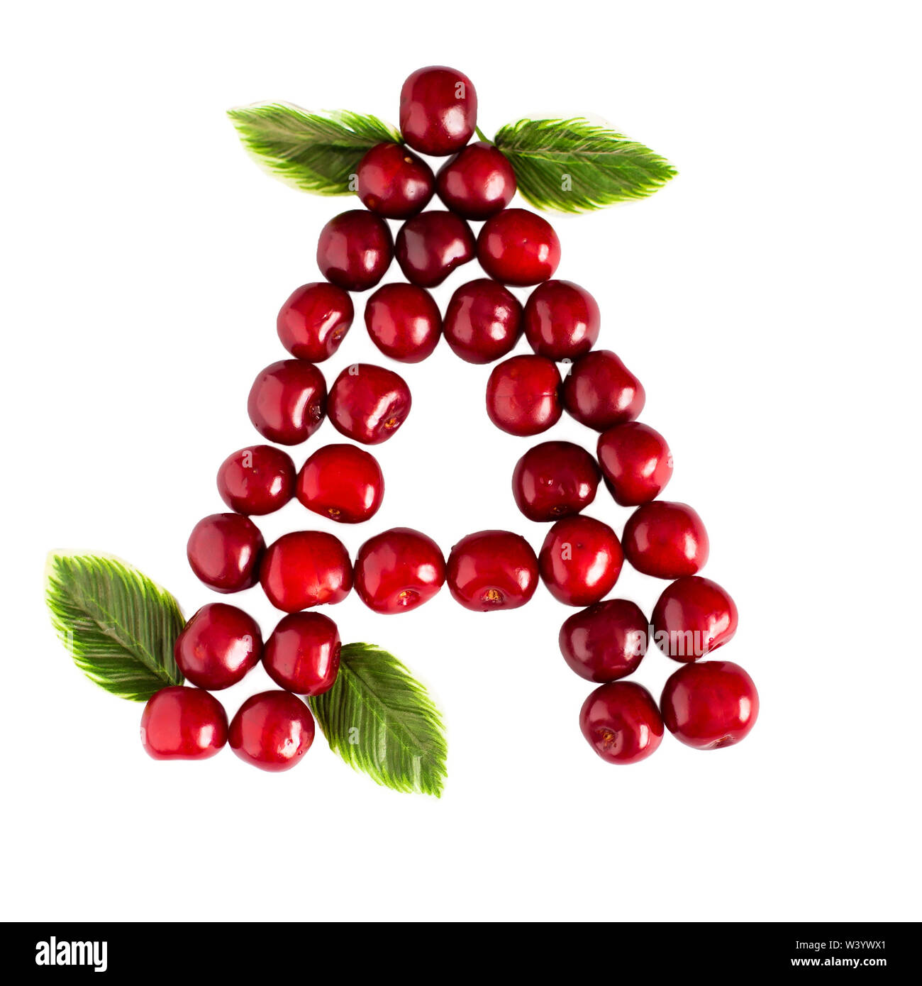 One English letter A Alphabet of ripe cherries. Isolate on white ...