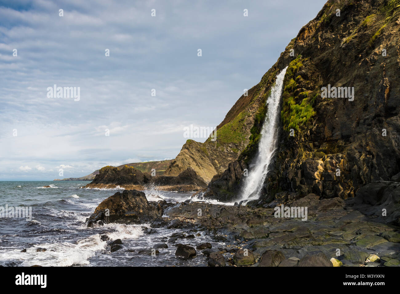 Tresaith waterfall, Tresaith beach West Wales Stock Photo - Alamy