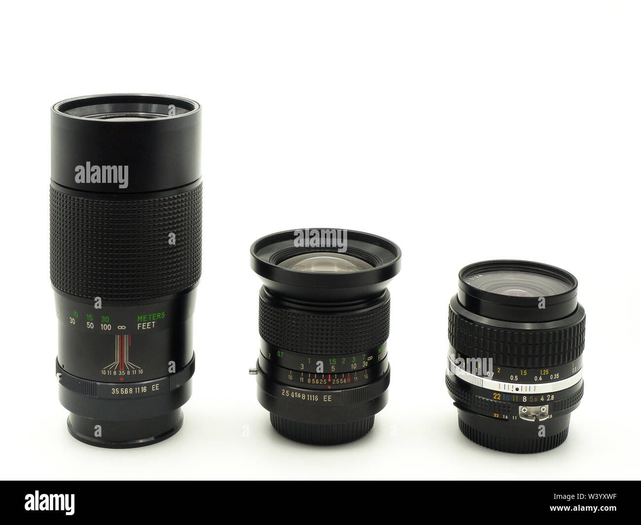 set of old lenses on white background Stock Photo - Alamy