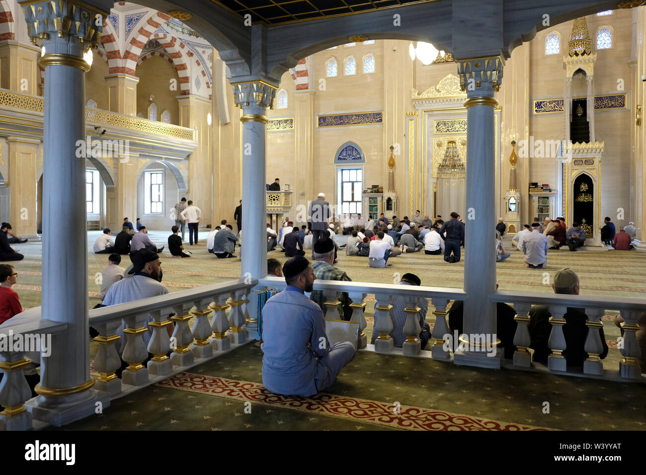 Muslim worshipers pray inside Akhmad Kadyrov Mosque in Grozny the ...