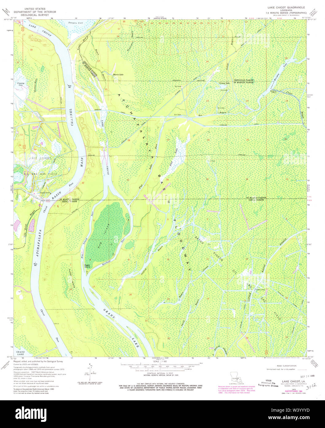 USGS TOPO Map Louisiana LA Lake Chicot 332468 1970 24000 Stock Photo ...