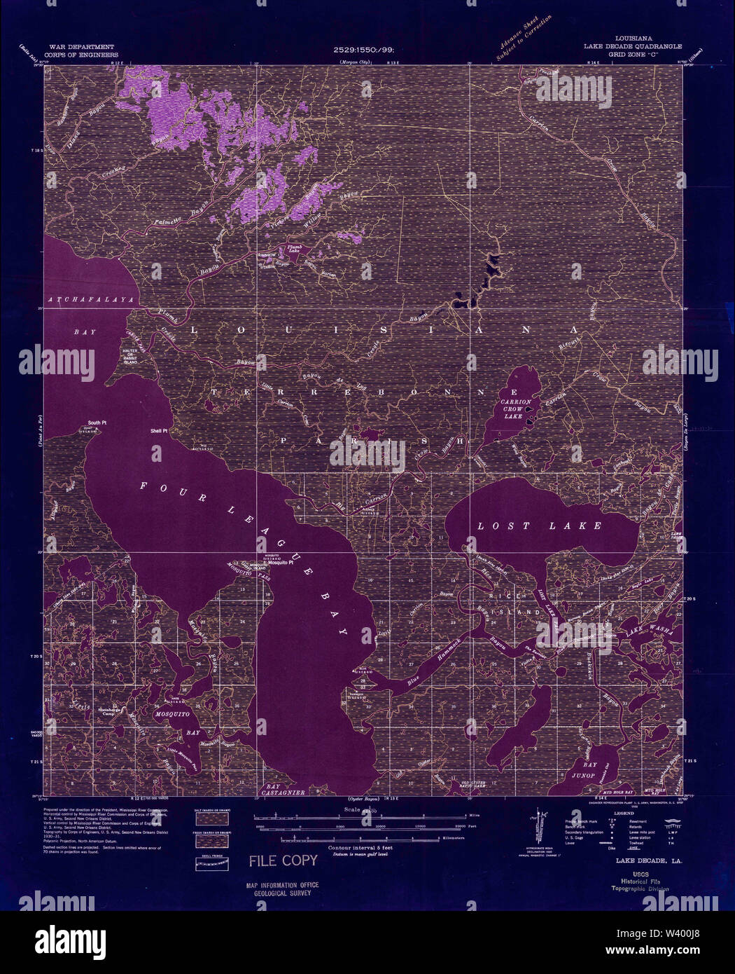 USGS TOPO Map Louisiana LA Lake Decade 334729 1932 62500 Inverted Stock ...