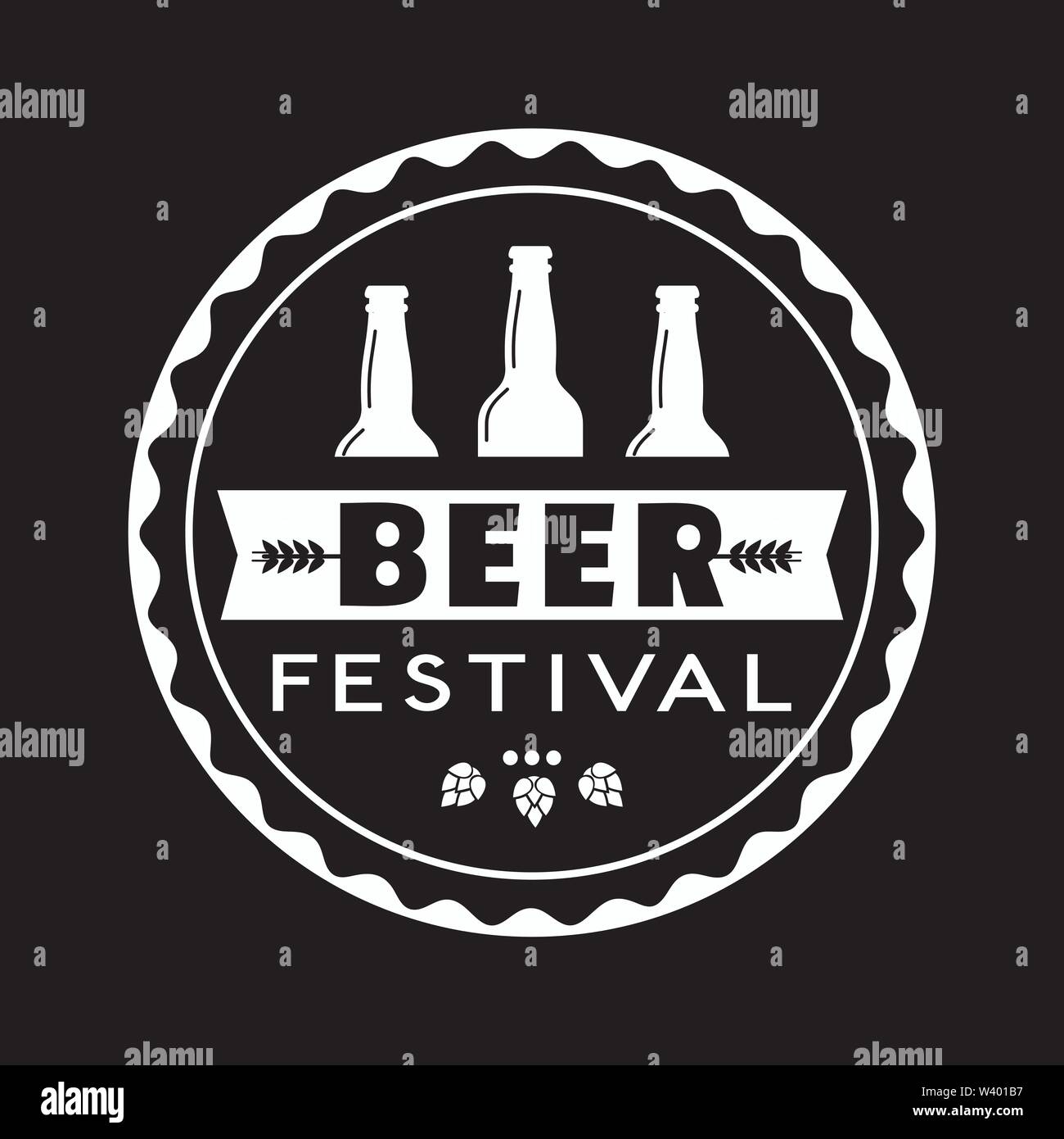 Beer fest hand drawn flat black white vector round icon Stock Vector ...