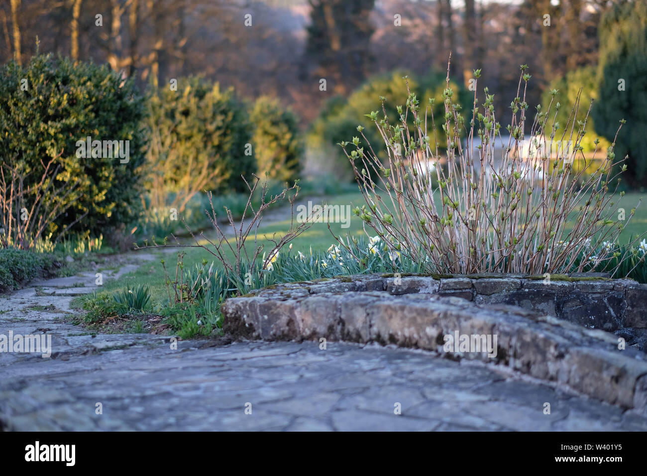 Ancient stone path along the lawn in the garden Stock Photo - Alamy