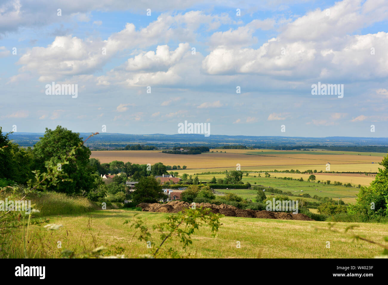 Oxfordshire countryside looking over flat River Thames floodplain ...