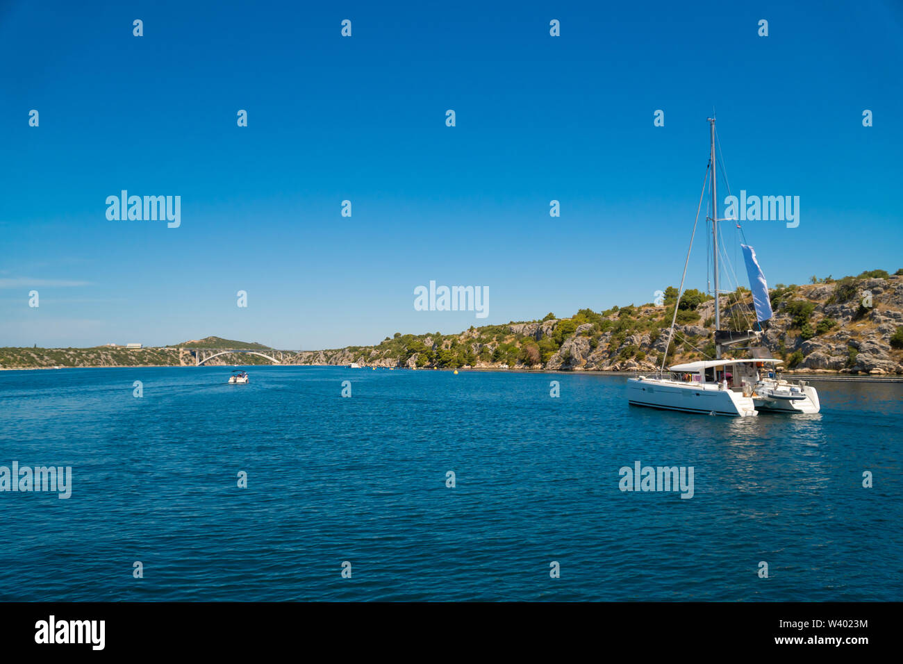 Catamaran sailing at sea in Croatia, Europe Stock Photo - Alamy