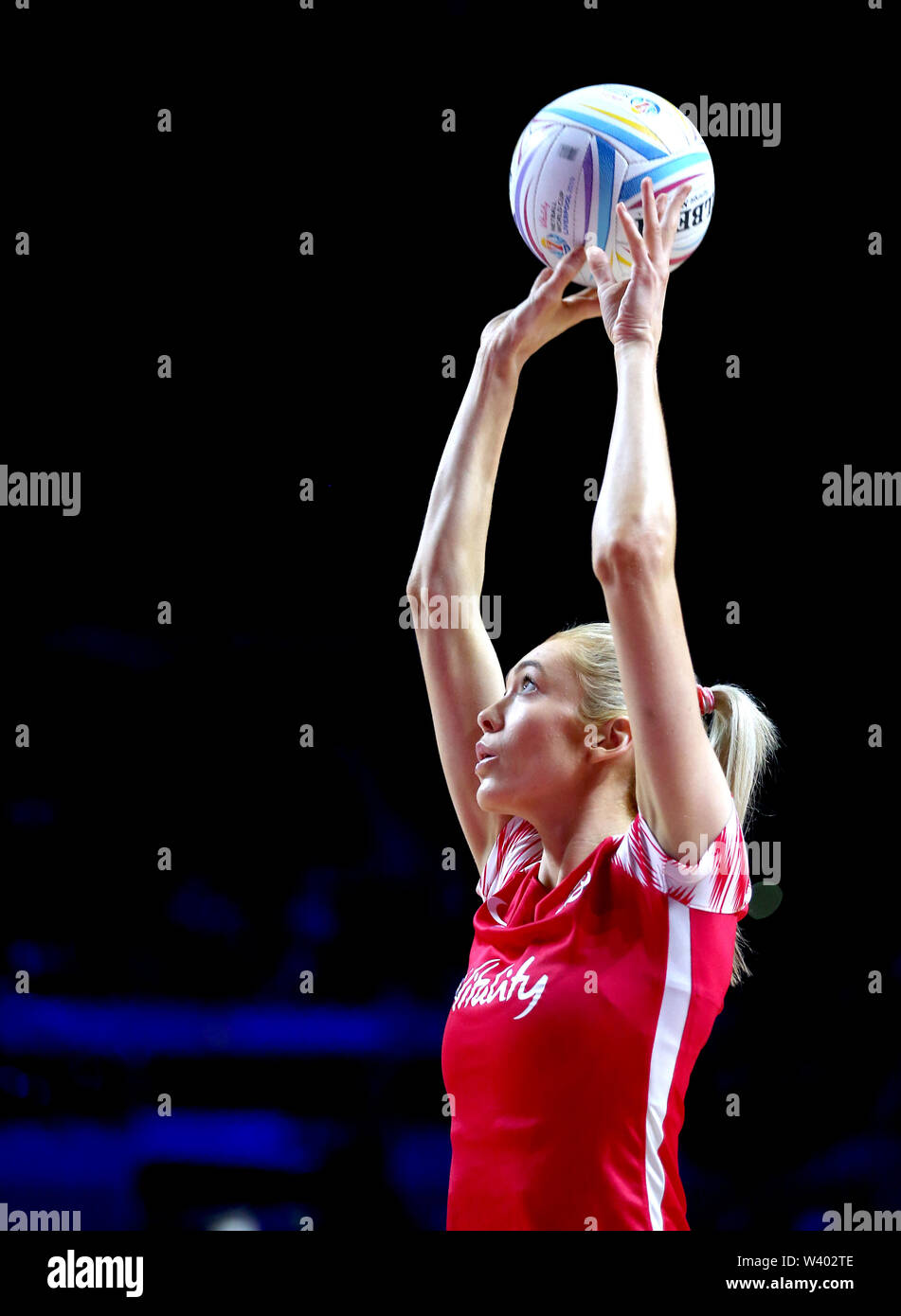 England's Helen Housby warms up ahead of the netball World Cup match at ...