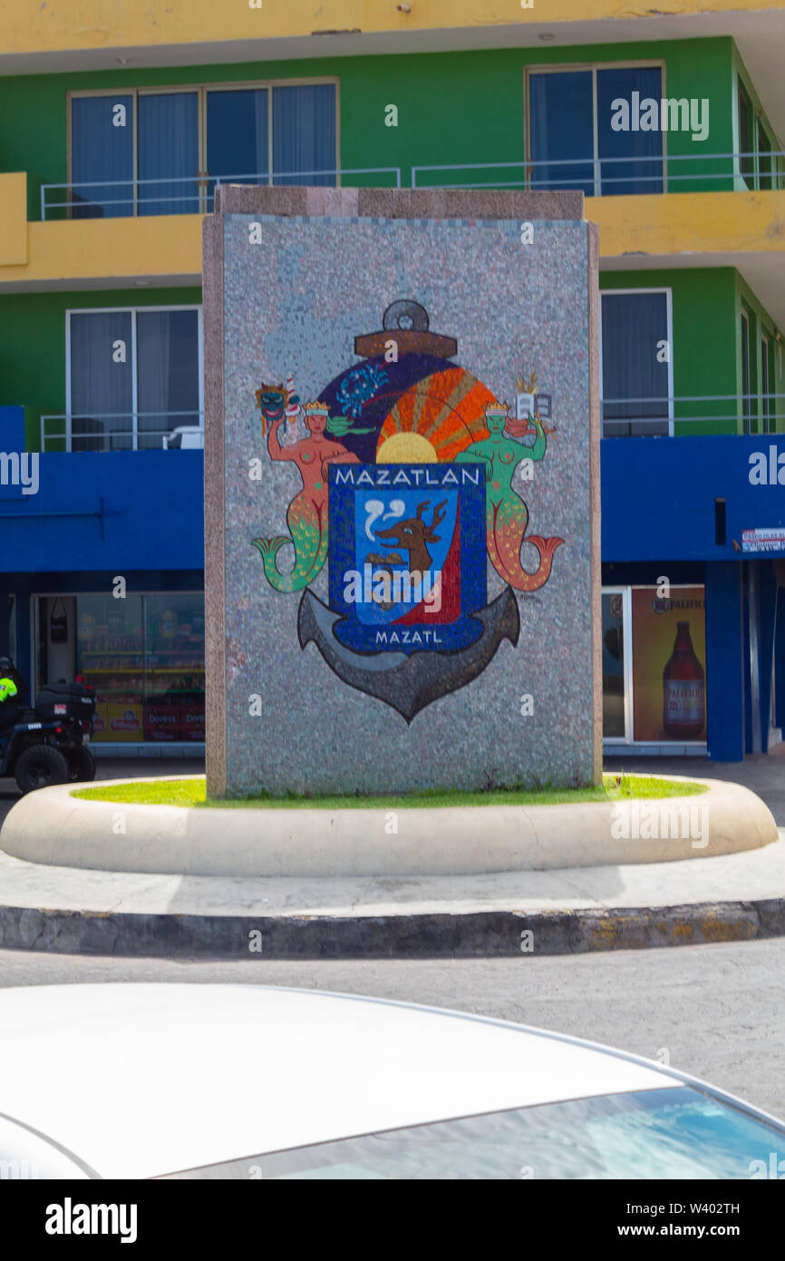 Mazatlan, Sinaloa, Mexico - July 15 2019: Iconic artwork of the symbol ...