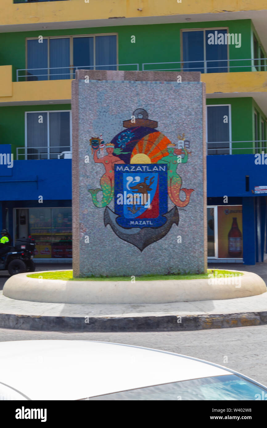 Mazatlan, Sinaloa, Mexico - July 15 2019: Iconic artwork of the symbol ...