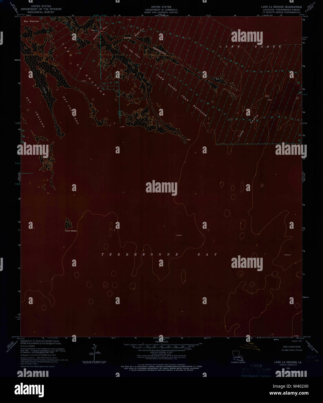 USGS TOPO Map Louisiana LA Lake La Graisse 332485 1956 24000 Inverted ...