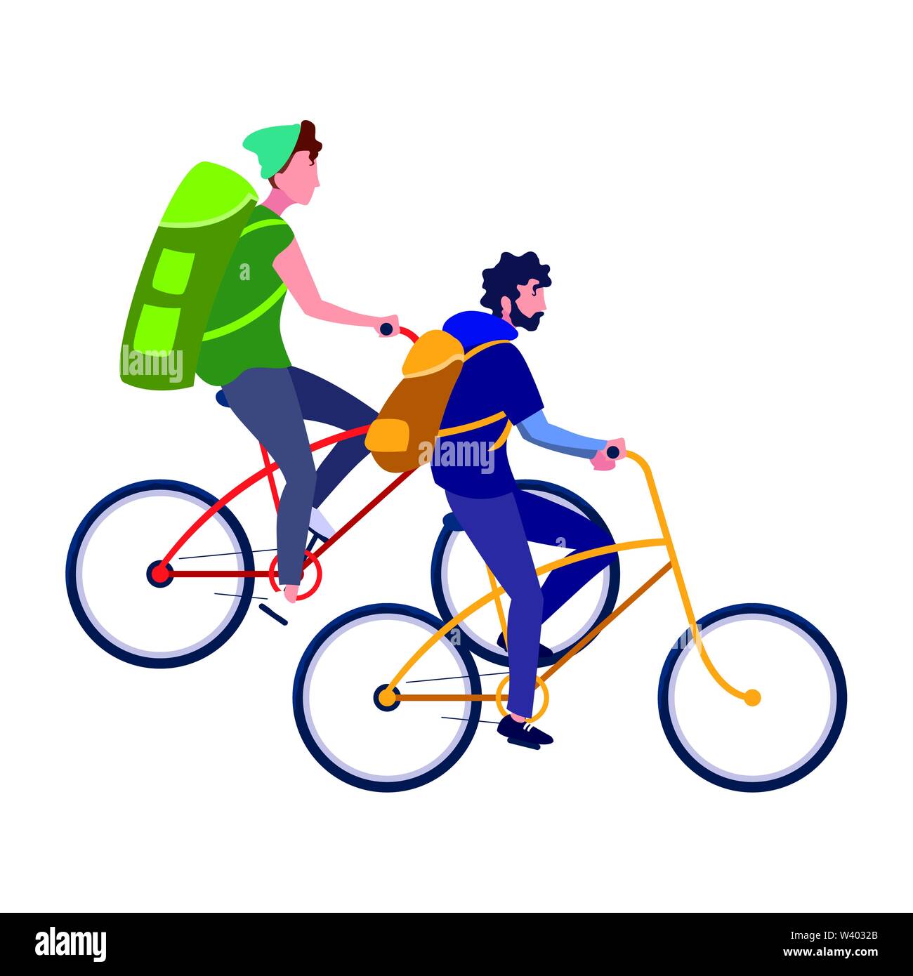 two men riding bike on white background vector illustration Stock ...