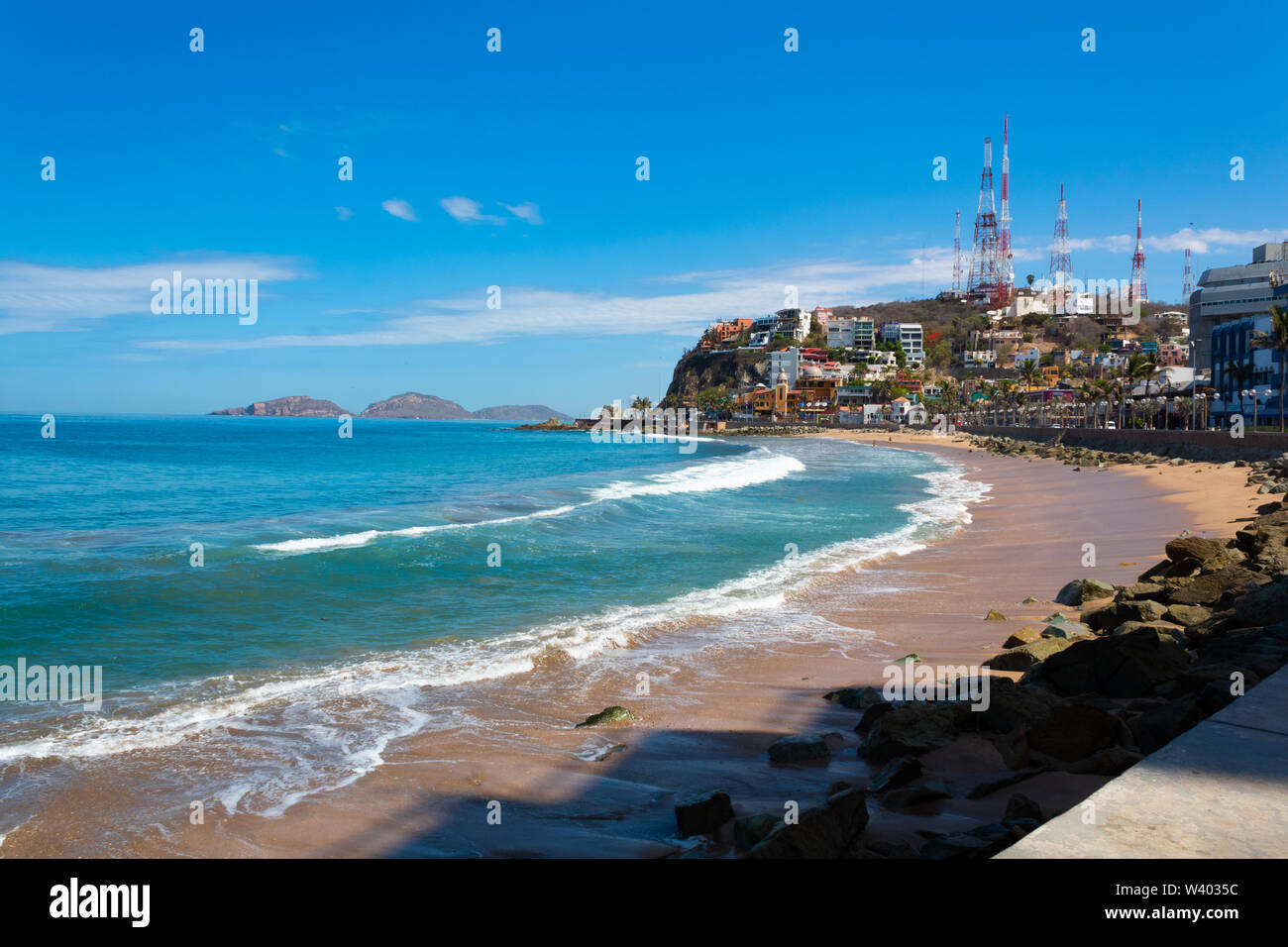 Main avenue of the city of Mazatlan on the shore of the beach (Malecon ...