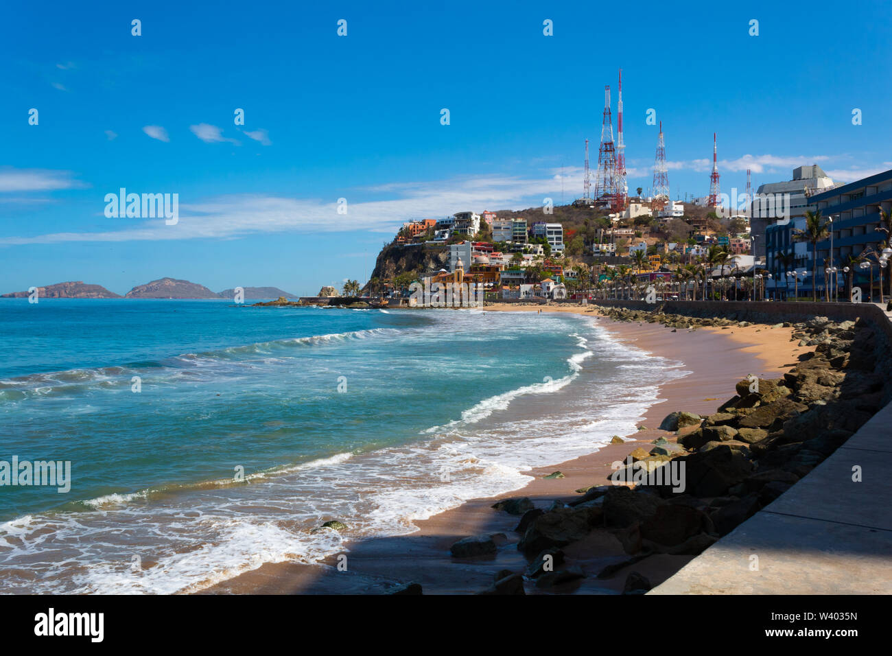 Main avenue of the city of Mazatlan on the shore of the beach (Malecon ...